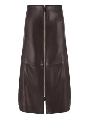 Giorgio Armani Nappa Leather Midi Skirt - Brown