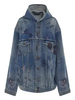 Balenciaga Hooded Oversized Denim Jacket - True Blue