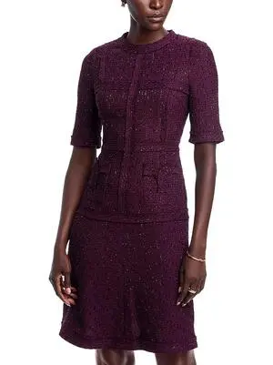 Rickie Freeman For Teri Jon Metallic Tweed Geo Stripe Dress - Merlot