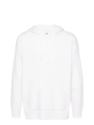 C.P. COMPANY Logo-embroidered Knitted Hoodie - White