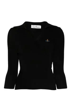 VIVIENNE WESTWOOD Orb Embroidered Fine Knit Top - Black