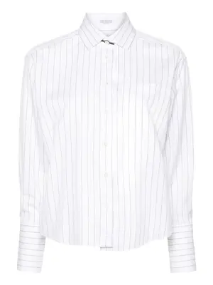 Brunello Cucinelli Pinstriped Cotton-silk Shirt - White