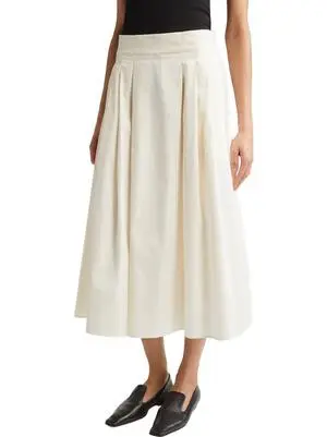 Maria Mcmanus Pleat Front Sateen Midi Skirt - Ivory