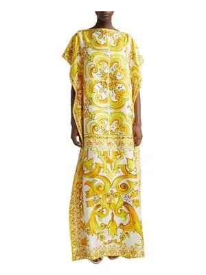 Dolce & Gabbana Majolica Print Silk Charmeuse Caftan Dress - Mix Maiolica Giallo