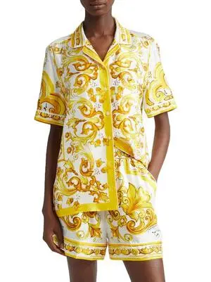 Dolce & Gabbana Majolica Print Silk Shirt - Mix Maiolica Giallo