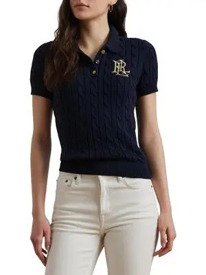 Ralph Lauren Cable Knit Cotton Polo Sweater - Lauren Nav