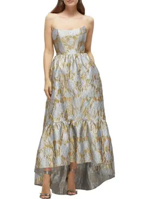 Dessy Collection Floral Brocade High-low Gown - Winter Mist