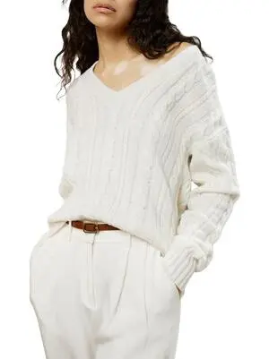 Lilysilk Cable-knit Wool-cashmere Blend Sweater - White