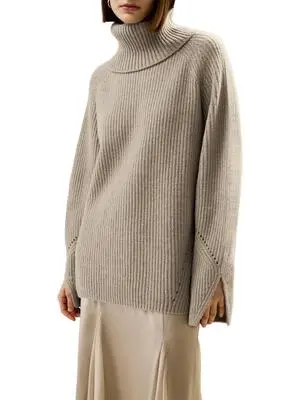 Lilysilk Oversized Merino Wool Pullover With Slit Sleeves - Brown