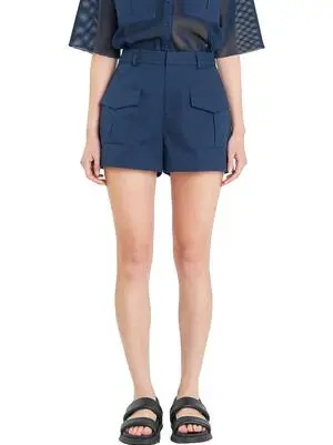 Endless Rose Flap Pocket High-waist Shorts - Navy
