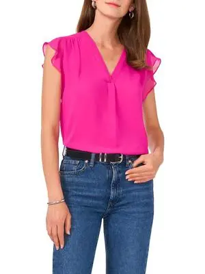 Vince Camuto Flutter Sleeve Top - Fiercly Fuchsia