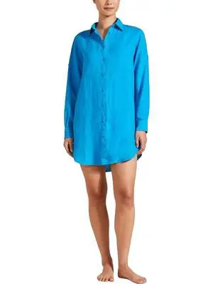 Vilebrequin Solid Linen Shirt Dress Bleu Hawai