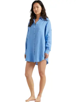 Vilebrequin Solid Linen Shirt Dress Bleu Jean