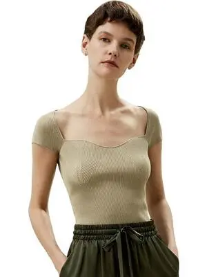 Lilysilk Ribbed Knit Silk Top - Light Apricot