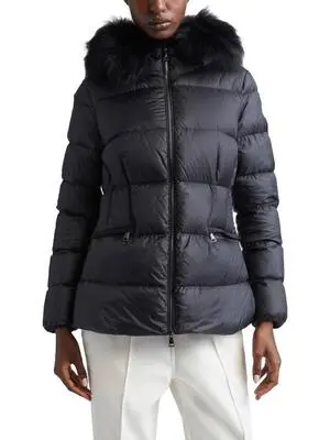 Moncler Boed Down Puffer Jacket With Shearling Trim - Black