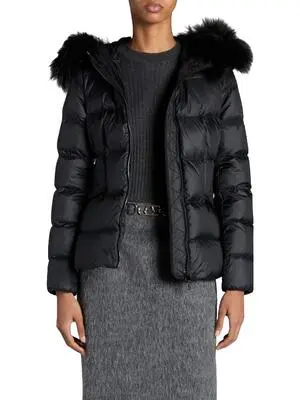 Moncler Boed Down Puffer Jacket With Shearling Trim - Black/black