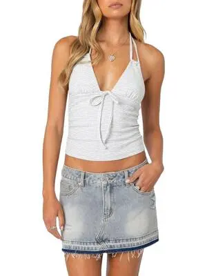 EDIKTED Lanai Stripe Crop Halter Top - Gray