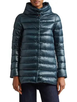 Herno Herno Amelia Water Resistant High-Low Down Jacket Petroleum
