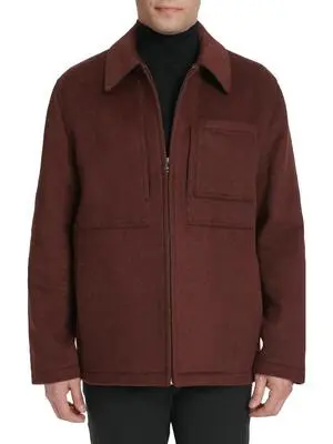 Cole Haan Felt Zip Front Shirt Jacket Wine