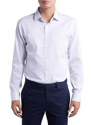 Nordstrom Trim Fit Grid Dress Shirt - White- Grey Twill Grid