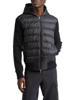 Moncler Hybrid Down & Wool Zip Hoodie - Black