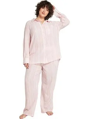 NUDEA The Relaxed Button Up Midi Shirt Pink Stripe