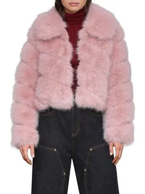 Avec Les Filles Faux Fur Crop Jacket - Blush
