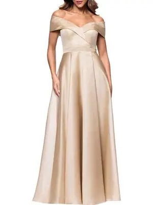 XSCAPE EVENINGS Off-the-shoulder Organza Gown - Gold