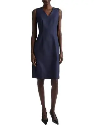 Lafayette 148 New York Stretch Wool V-neck Sheath Dress - Ink