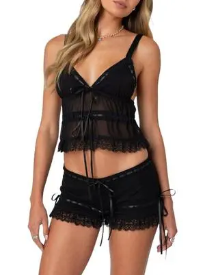 EDIKTED Marielle Sheer Ribbon Camisole - Black