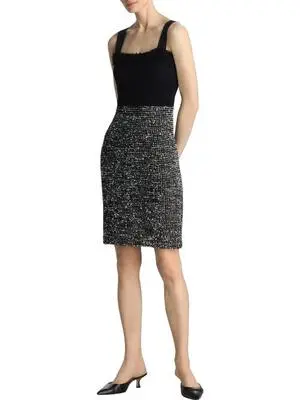 St. John Sparkly Eyelash Tweed Dress - Black/ White Multi