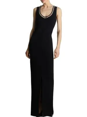 St. John Embellished Milano Knit Gown - Black