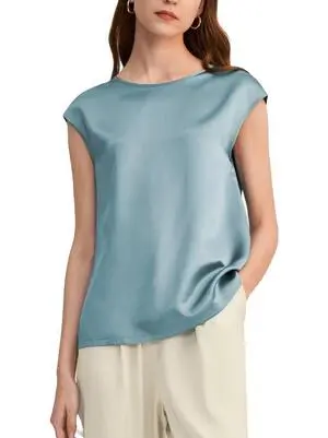 Lilysilk Lilysilk Basic Cap-Sleeved Silk Tee Blue Haze