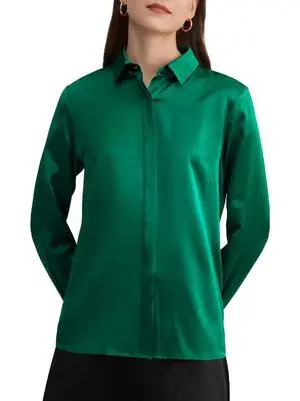 Lilysilk Lilysilk Basic Concealed Placket Silk Shirt Green Jade
