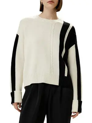 Lilysilk Bicolor Stripe Knit Wool Sweater - White