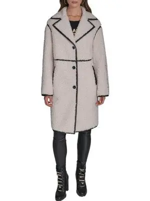 Karl Lagerfeld Paris Faux Shearling Coat - Ivory/black