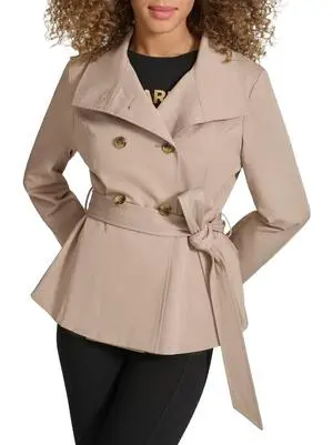 Karl Lagerfeld Paris Karl Lagerfeld Paris Double Breasted Peplum Trench Jacket Khaki