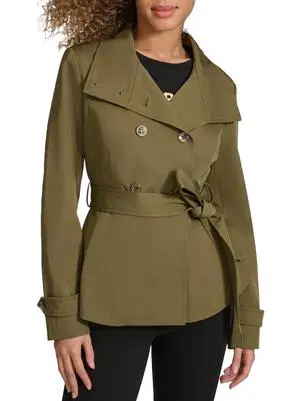Karl Lagerfeld Paris Double Breasted Peplum Trench Jacket - Olive