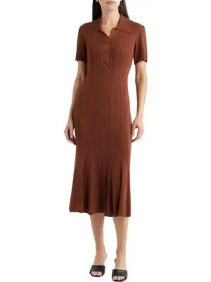 Julia Jordan Ribbed Short Sleeve Midi Sweater Dress - Caramel