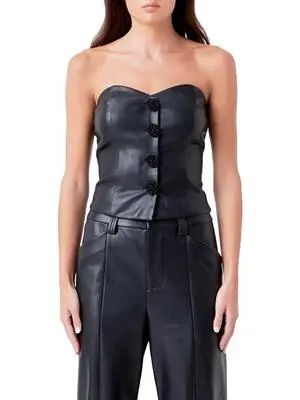 Endless Rose Strapless Faux Leather Top - Black