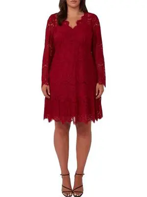 ESTELLE Lace Overlay Long Sleeve Dress - Zircon