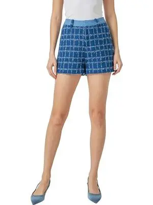 Endless Rose High-waisted Tweed Shorts - Denim