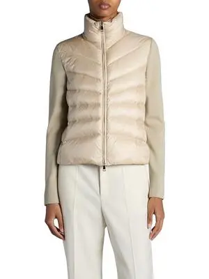 Moncler Quilted Down And Wool Knit Cardigan - Beige