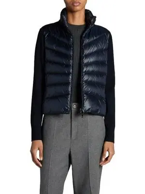 Moncler Quilted Down And Wool Knit Cardigan - Dark Navy Blue