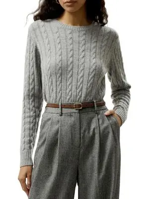 Lilysilk Cable Knit Crewneck Sweater - Grey