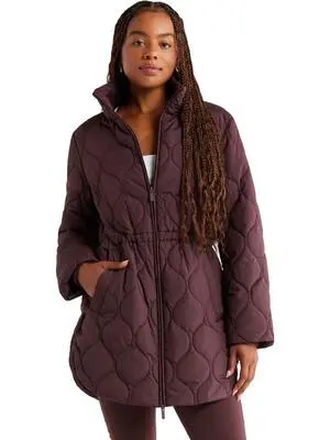 Zella Skyline Longline Quilted Jacket - Burgundy Fudge