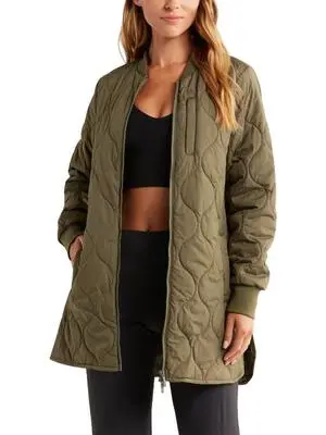 Zella Skyline Longline Quilted Jacket Olive Night