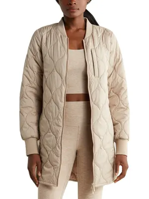 Zella Skyline Longline Quilted Jacket Tan Thread