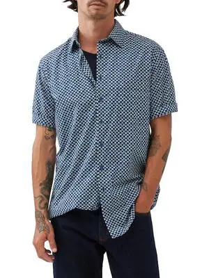 Rodd & Gunn Yate's Point Original Fit Tile Print Short Sleeve Cotton Button-up Shirt - Indigo