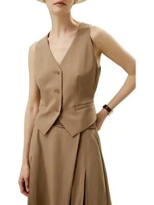 Lilysilk Wool And Silk Jacquard Vest - Mocha